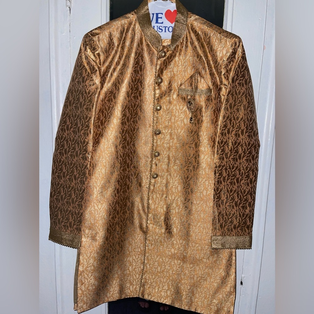 Bronze/Copper Colored Sherwani Set With Dhoti Pants. - Gem